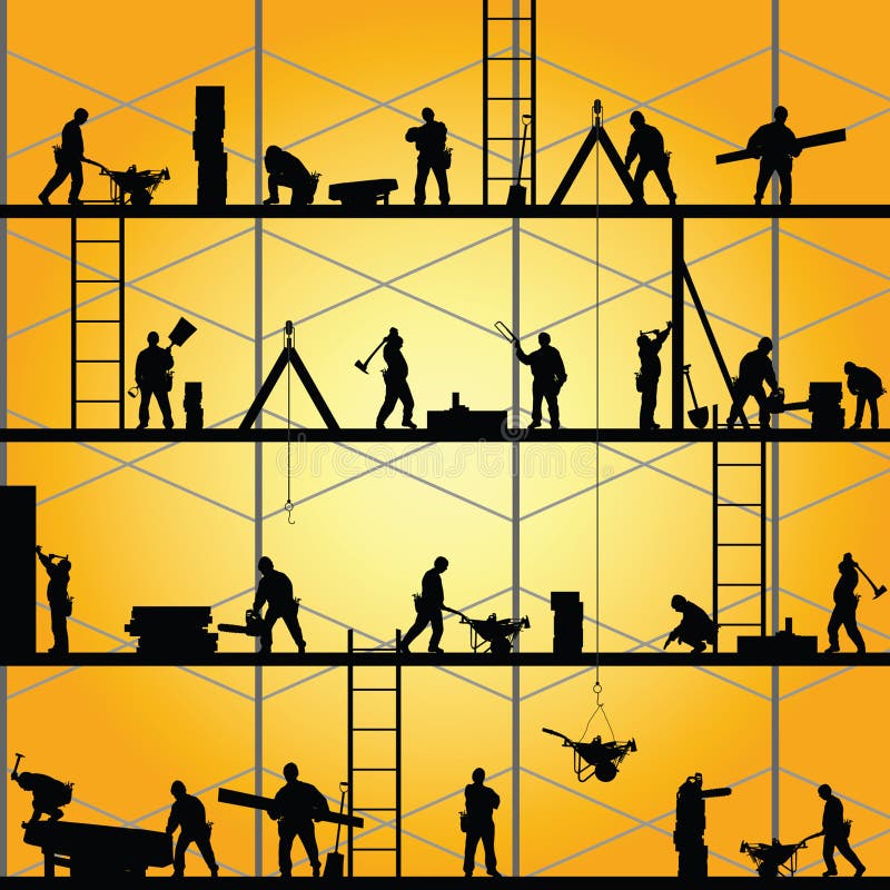 Construction Worker Silhouette at Work Vector Stock Vector ...