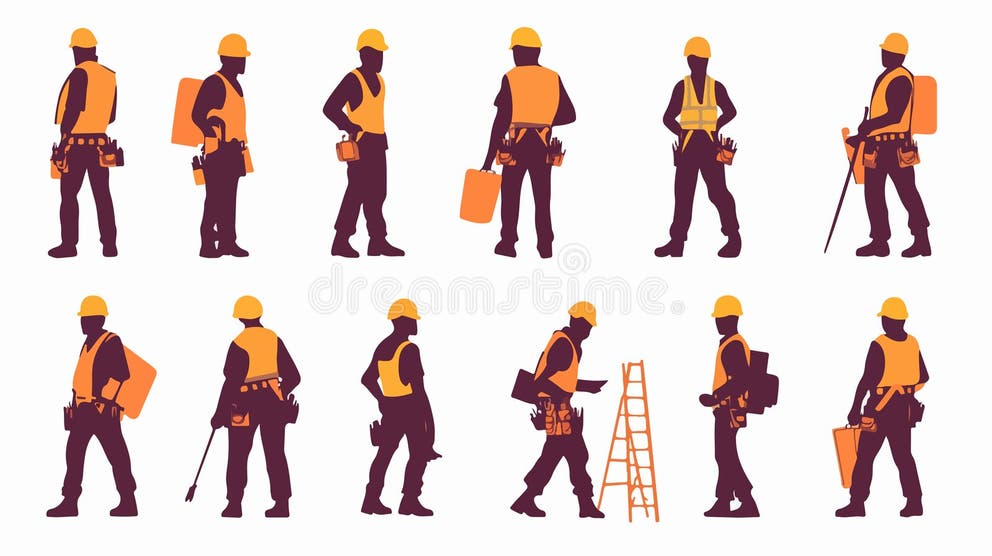 Construction Worker Silhouettes Vector Set for Projects and ...