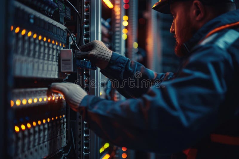 A Construction Worker Sits at a Desk with a Laptop and Papers, Possibly ...