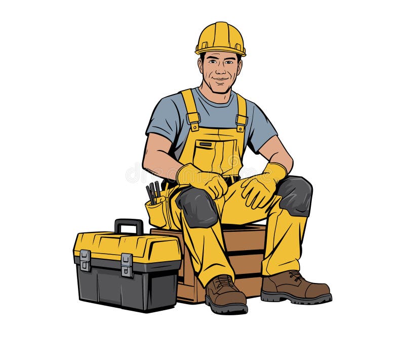 Construction Worker Sitting with Toolbox Vector Stock Vector ...