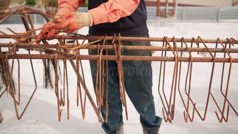 Construction Worker Tying Rebar Framework for Concrete Reinforcement ...