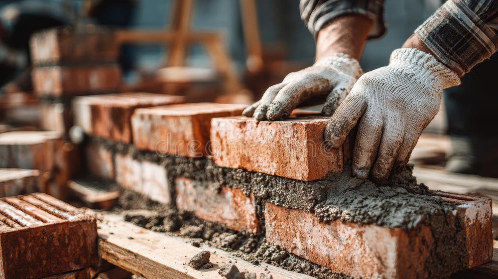 Construction Worker Skillfully Laying Bricks To Build Sturdy Walls at ...