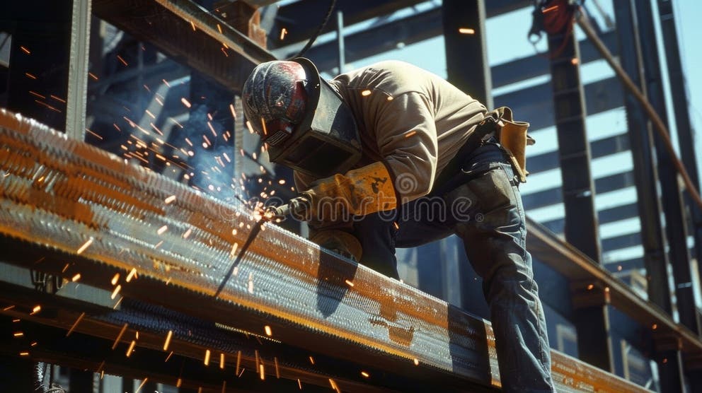 A Construction Worker Skillfully Maneuvers the Welding Torch Creating a ...