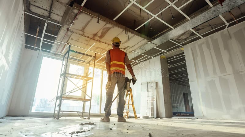 A Construction Worker Skillfully Performs Ceiling Work for Safe and ...
