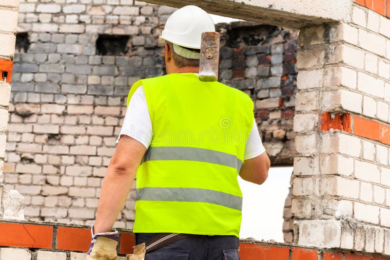 Worker with Big Sledge Hammer on the Shoulder Isolated Stock Image ...