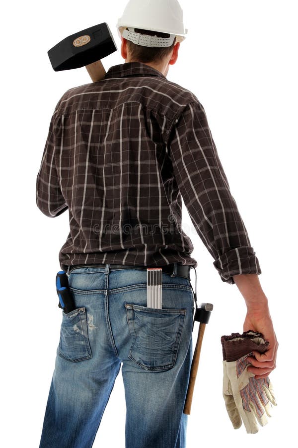 Construction Worker with Sledge Hammer on Sholer Stock Image - Image of ...