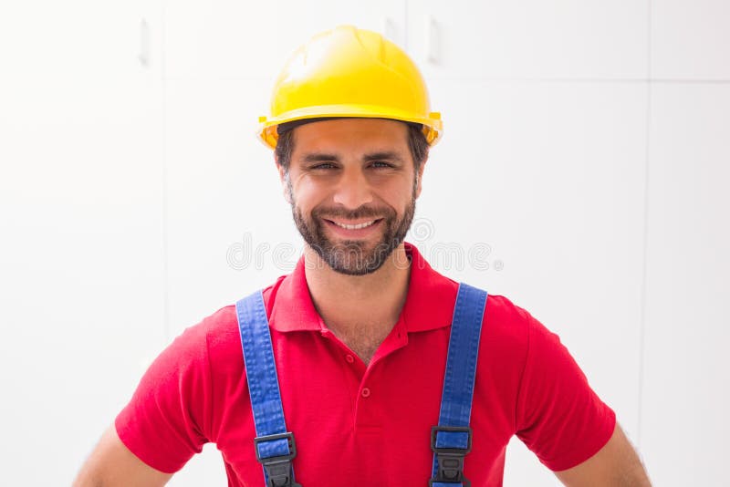 Construction Worker Smiling at Camera Stock Image - Image of male, wear ...