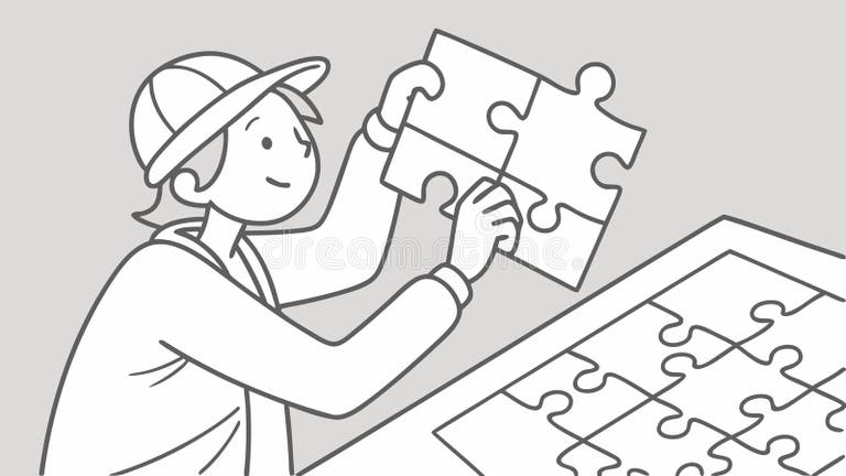 Construction Worker Solving a Jigsaw Puzzle Problem Solving Plan ...