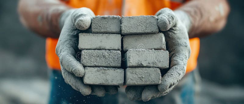 Construction Worker Stacking Bricks with Dust and Sparks Stock ...