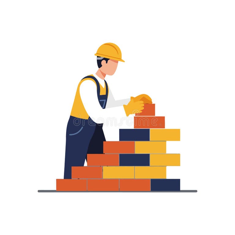 Construction Worker Stacking Colorful Bricks in Flat Vector Art Stock ...