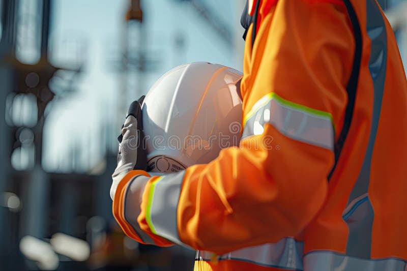 Construction Worker with Hard Hat at Construction Site Stock ...
