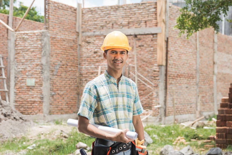 Construction Worker Standing in Front of the Building Site Stock Image ...