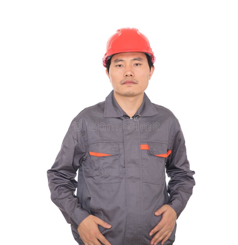 Construction Worker Standing in Front of White Background Stock Image ...