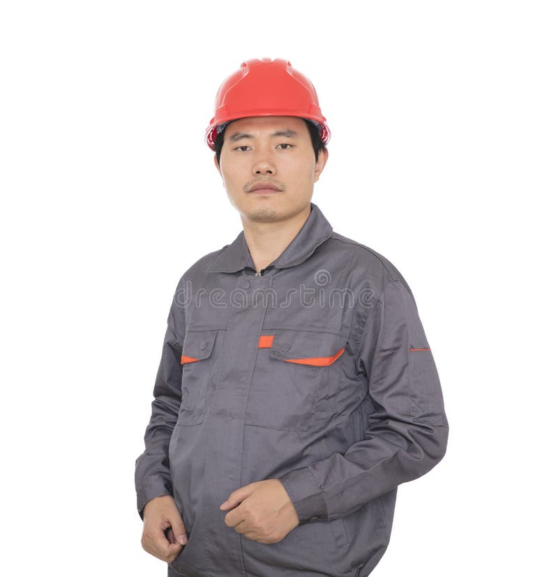 Construction Worker Standing in Front of White Background Stock Image ...