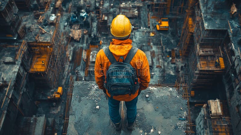 Construction Worker Standing on High-rise Building Stock Illustration ...