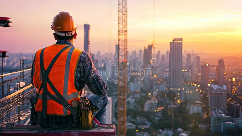 A Construction Worker Standing on a High-rise Site, Overlooking the ...