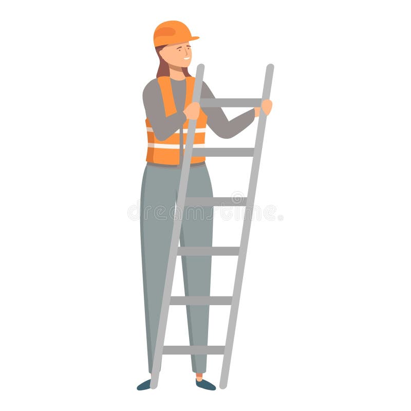 Female Construction Worker Holding a Ladder and Looking Up Stock Vector ...