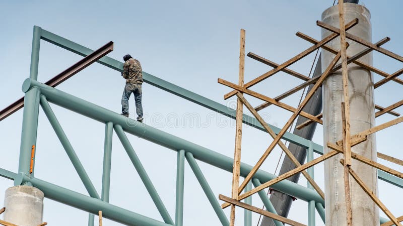 Construction Worker Standing on Steel Structure Stock Photo - Image of ...