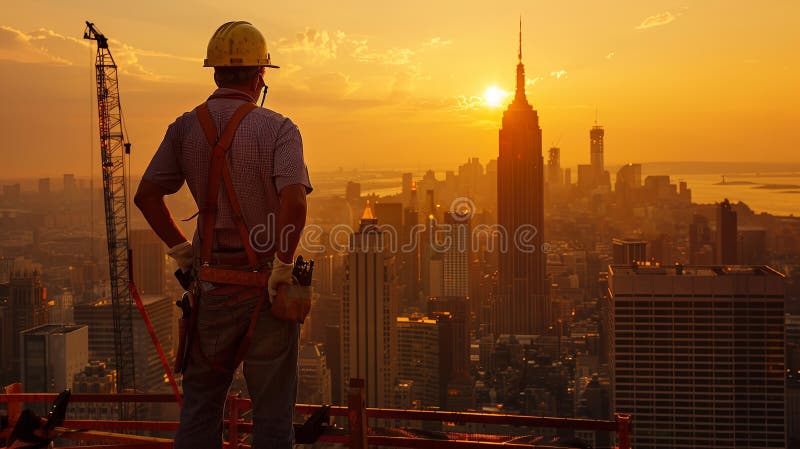 A Construction Worker Stands on a High-rise Building Overlooking the ...