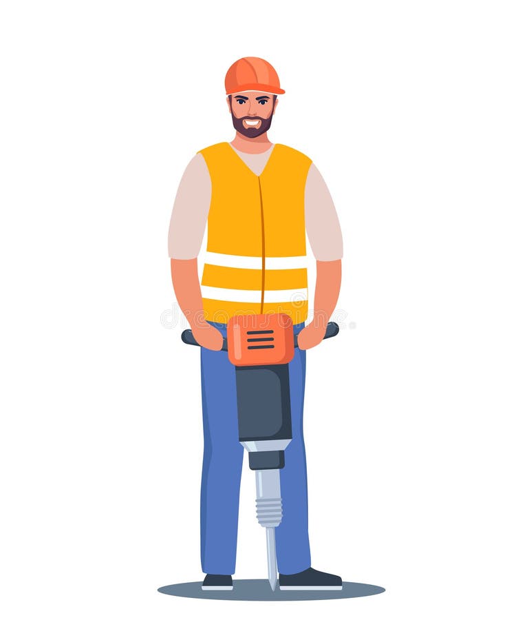 Construction Worker Stands with Jackhammer, Ready To Break Ground ...