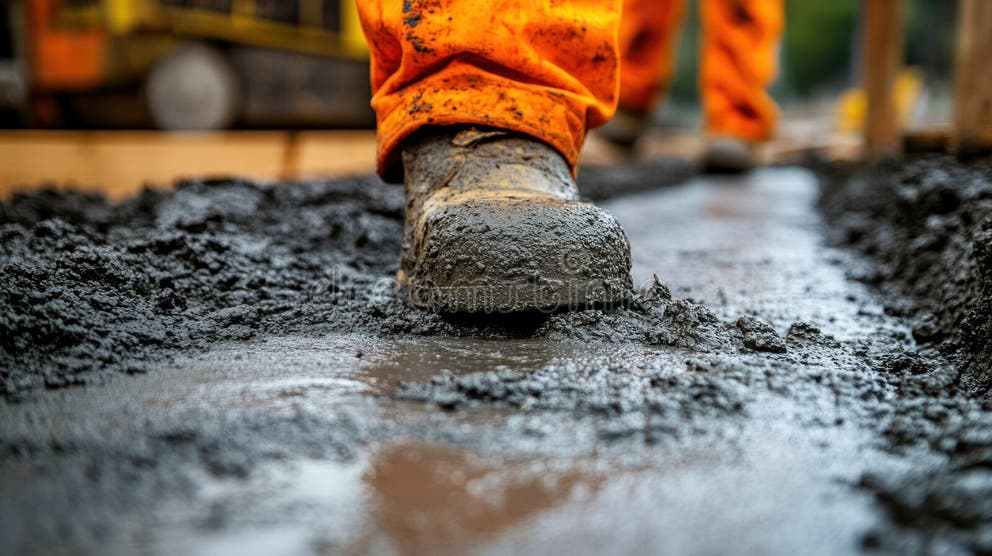 Construction Worker Steps on Wet Concrete Stock Illustration ...