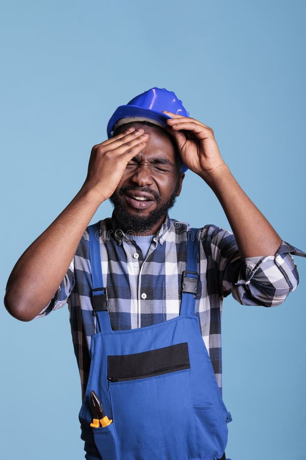 Contractor Stressed by Overwork Feeling Headache Stock Image - Image of ...