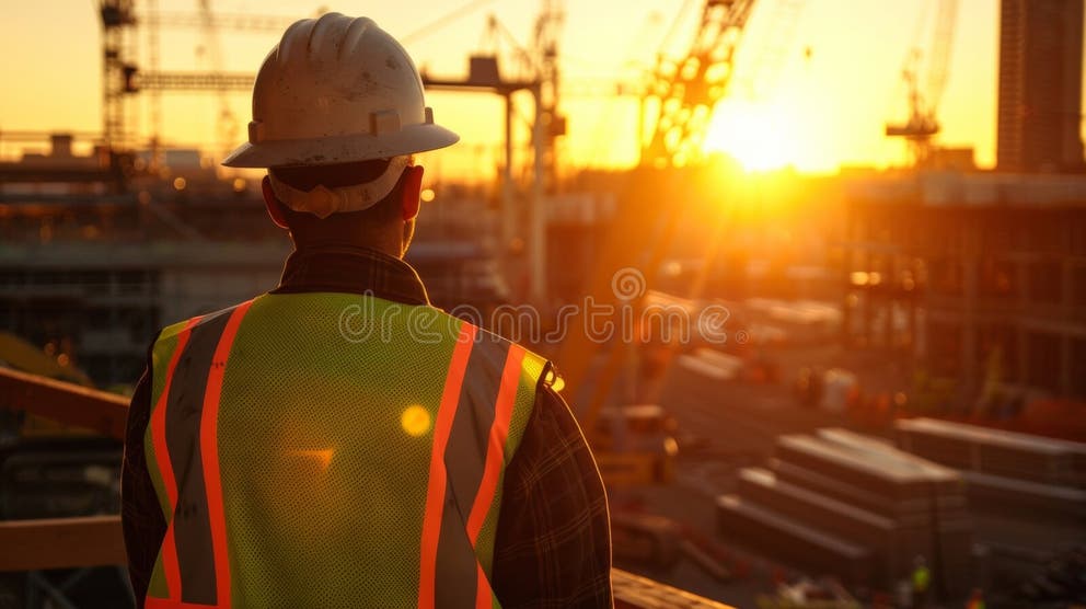 Construction Worker at Sunset Stock Photo - Image of blue ...