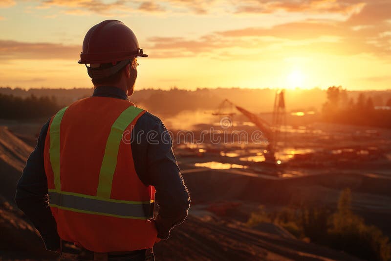 Construction Worker Sunset View Proud Achievement Stock Illustration ...