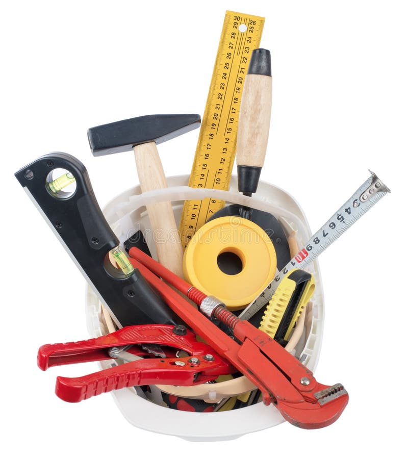 Construction Worker Supplies Including Hard Hat Stock Photo - Image of ...