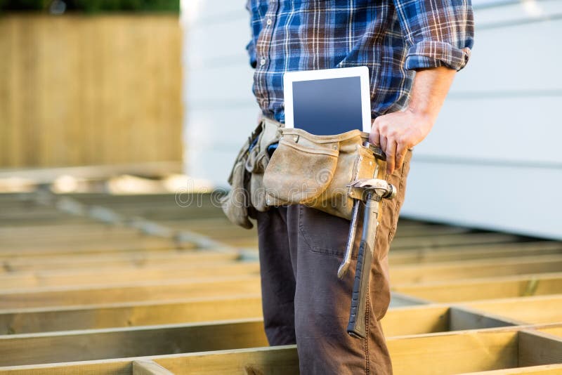 Construction Worker with Tablet Computer in Stock Image - Image of ...