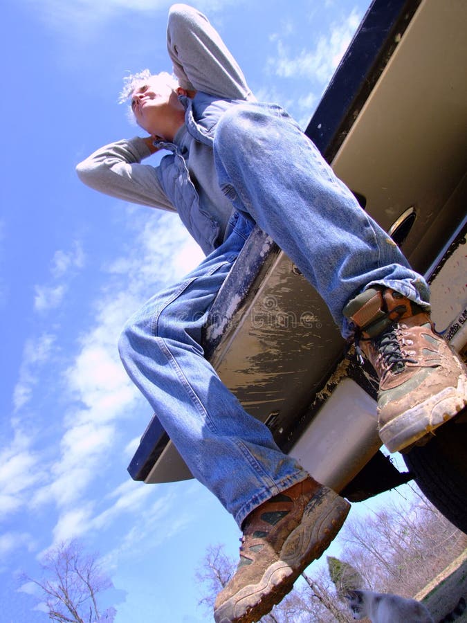 Construction Worker Taking a Break Stock Photo - Image of stretching ...