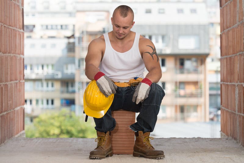 Construction Worker Taking a Break on the Job Stock Photo - Image of ...