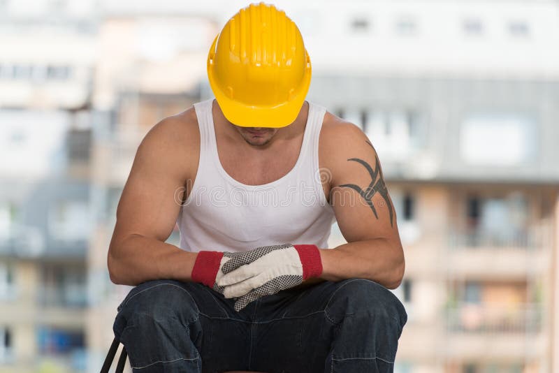 Construction Worker Taking a Break on the Job Stock Image - Image of ...