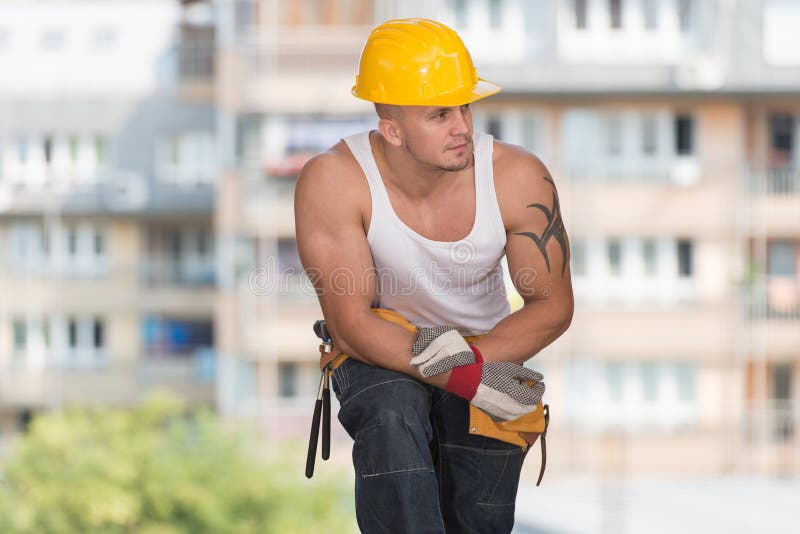 Construction Worker Taking a Break on the Job Stock Image - Image of ...