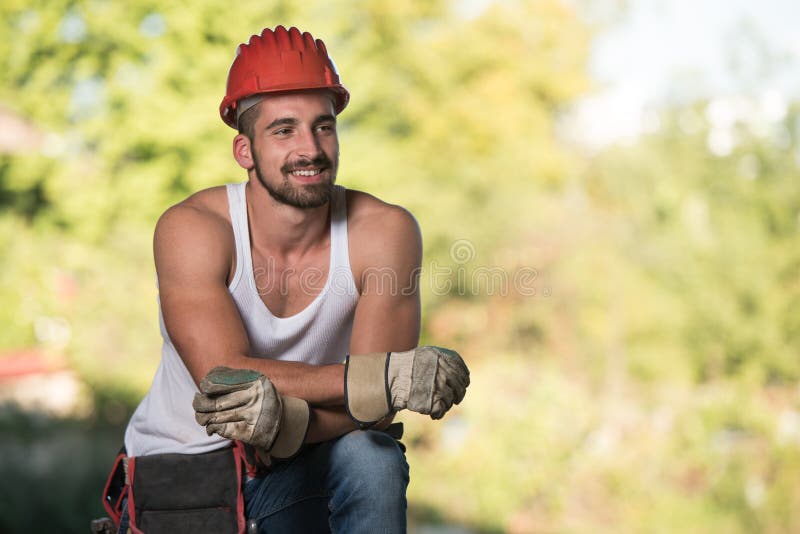 Construction Worker Taking a Break on the Job Stock Photo - Image of ...