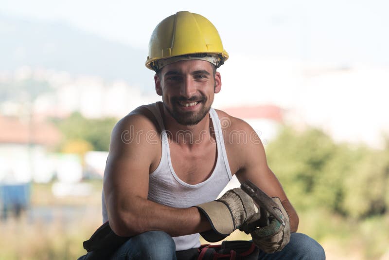 Construction Worker Taking a Break on the Job Stock Photo - Image of ...