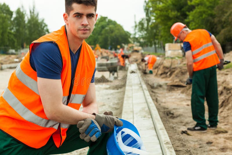 Construction Worker Taking Break Stock Image - Image of rest, roadwork ...