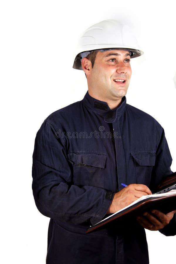 Construction Worker Taking Notes Stock Photo - Image of overalls ...