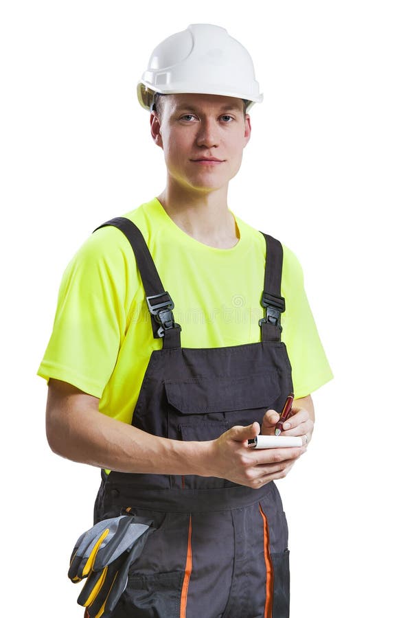 Construction Worker Taking Notes Stock Image - Image of coveralls ...