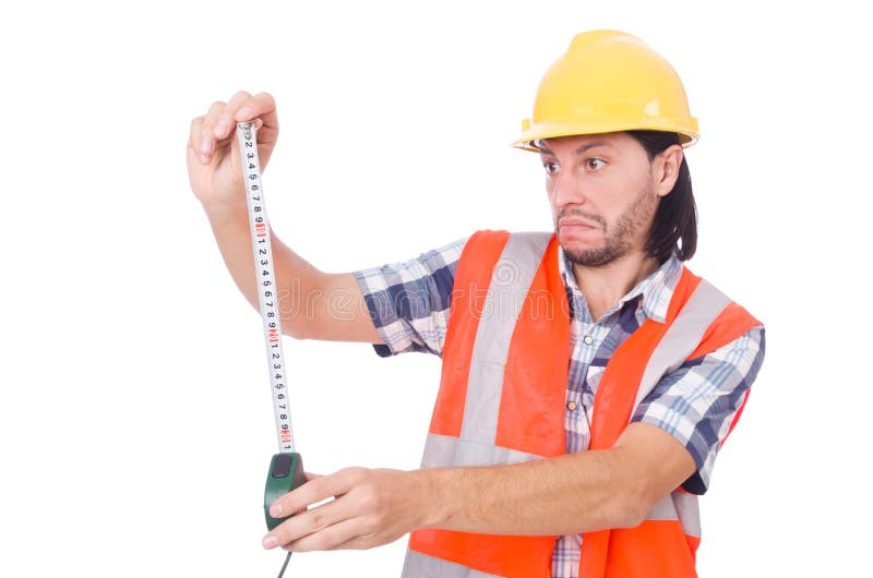Construction Worker with Tape-line Isolated on Stock Photo - Image of ...