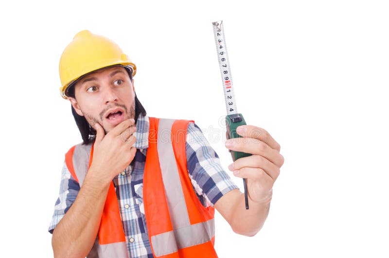 Construction Worker with Tape-line Isolated on Stock Photo - Image of ...