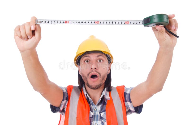 Funny Construction Worker with Hammer and Wrench Isolated on Whi Stock ...