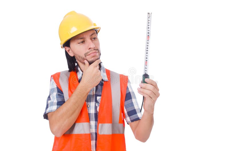 Construction Worker with Tape-line Isolated on Stock Image - Image of ...