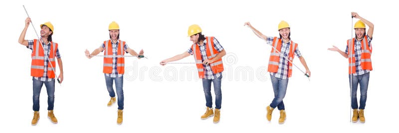 Construction Worker with Tape-line Isolated on White Stock Photo ...