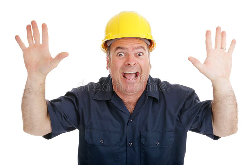 Shocked Construction Worker Stock Photo - Image of retouched, male ...