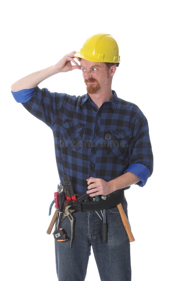 Construction man thinking stock image. Image of wonder - 21877985