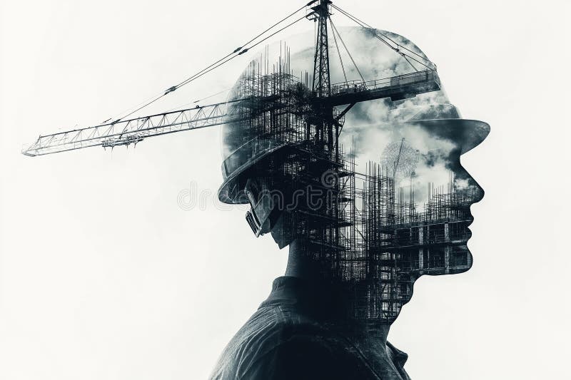 Construction Worker Thinking about Building Construction Site Project ...