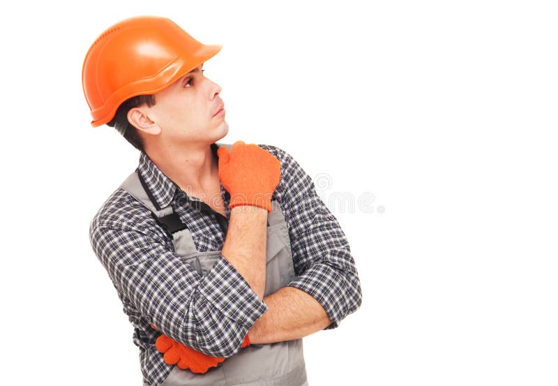 Construction Worker Thinking and Looking Away Stock Image - Image of ...