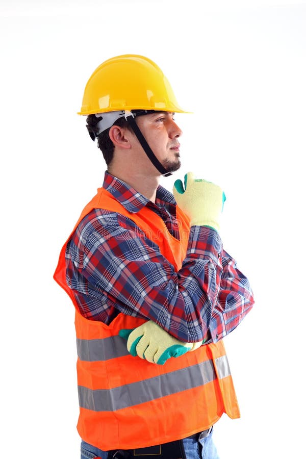 Construction Worker Thinking Stock Image - Image of building, isolated ...