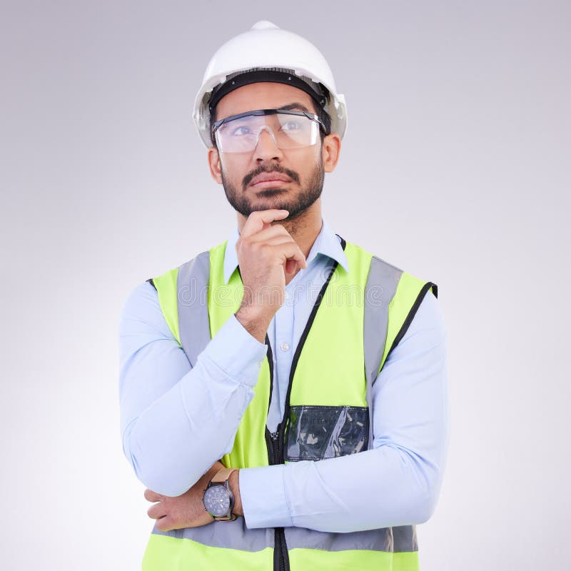 Construction Worker Thinking, Serious Man with Ideas and Architect or ...